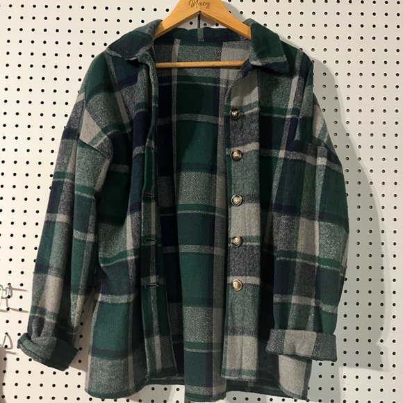 Yeokou | Jackets & Coats | Green Plaid Shacket L | Poshmark